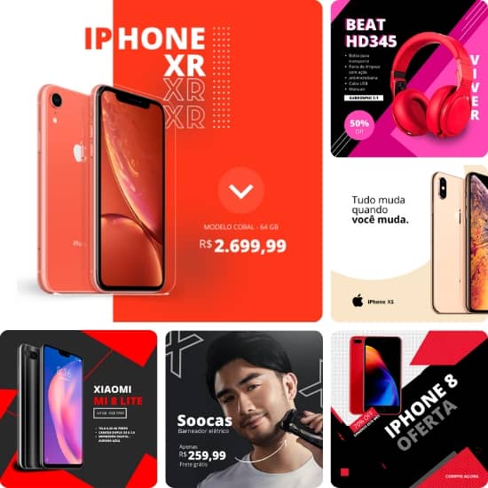 Posts Prontos para Loja de Eletrônicos - Pack Canva com 32 Artes